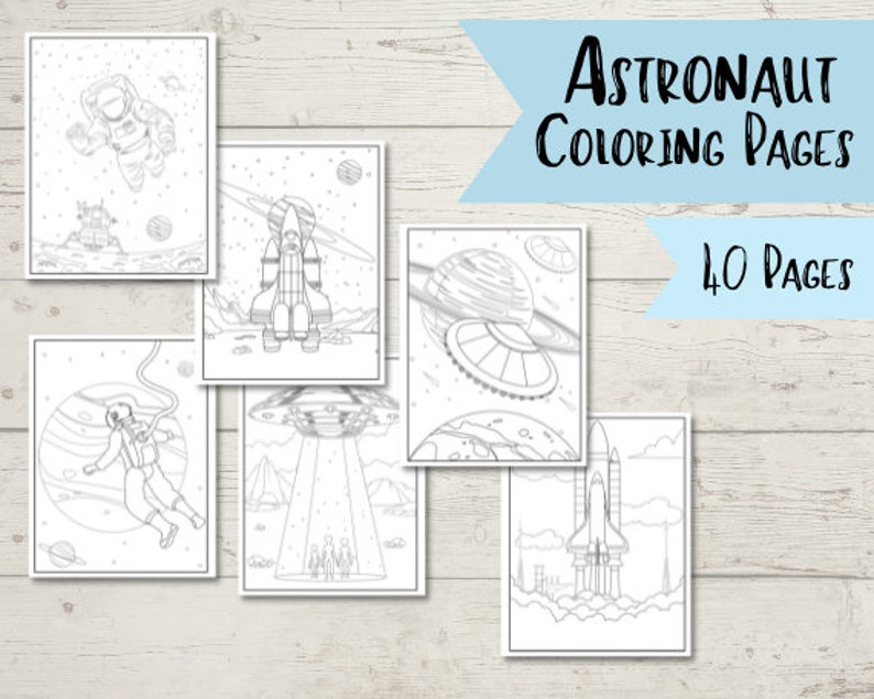 Astronaut Outer Space Rockets Planets and UFO Coloring - Etsy