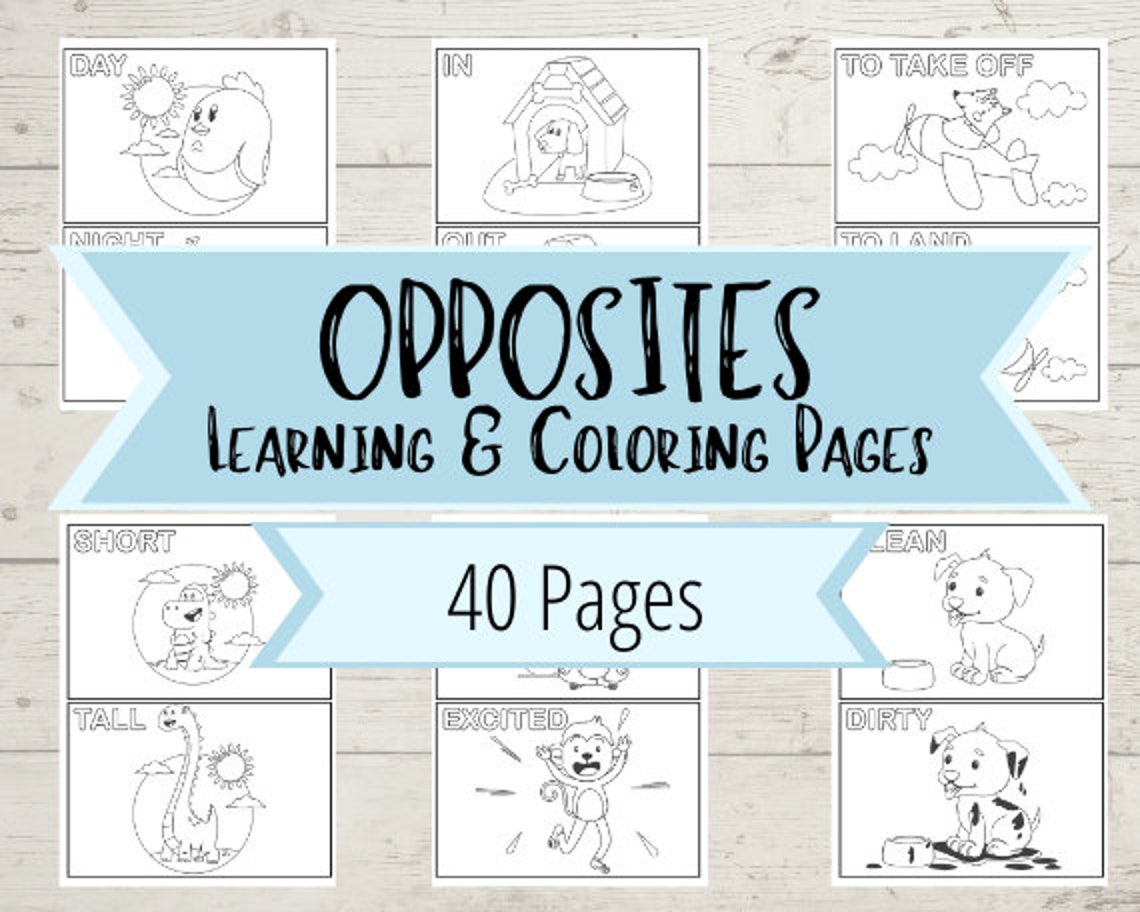Opposites Learning & Coloring Pages Teaching Opposites in - Etsy