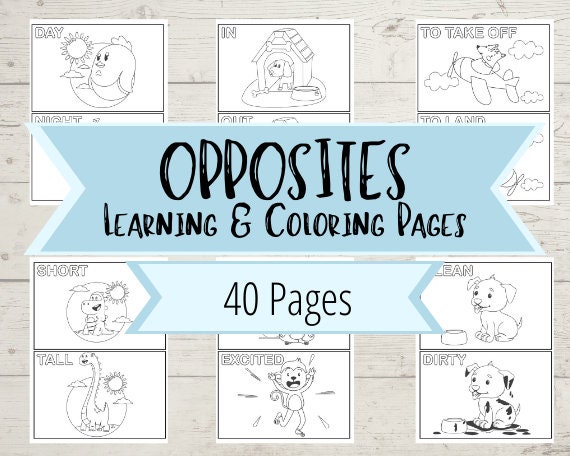 Opposites Learning & Coloring Pages Teaching Opposites in - Etsy