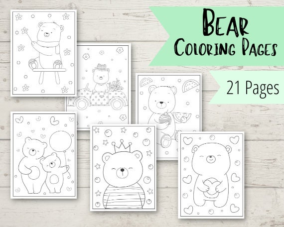 21 Bear Coloring Book Pages Teddy Bears Baby Bears Happy | Etsy