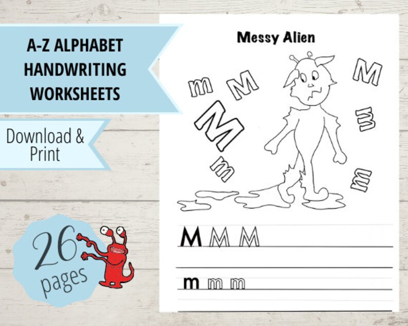 A-Z Alien Coloring & Writing Pages for Kids / Toddlers / - Etsy