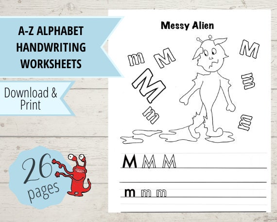 A-Z Alien Coloring & Writing Pages for Kids / Toddlers / Preschoolers ...