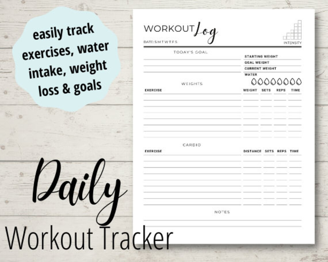 Printable Daily Workout Tracker for Planner or Binder Print | Etsy