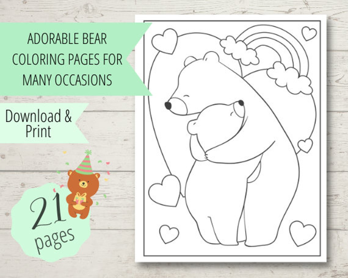 21 Bear Coloring Book Pages Teddy Bears Baby Bears Happy | Etsy