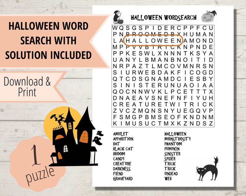 Halloween Wordsearch Puzzle Kids Word Search Solution Included Download ...