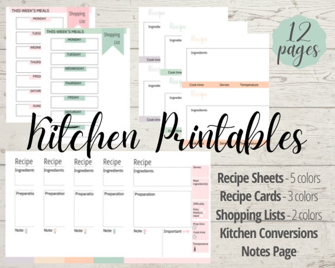 Kitchen Recipes, Grocery Shopping List, Recipe and Cooking Cards ...