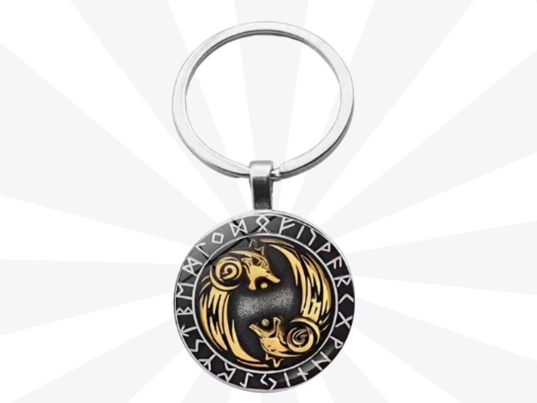 Nordic Runes Odin Viking Compass Pendant Key Chain Amulet Keyring ...