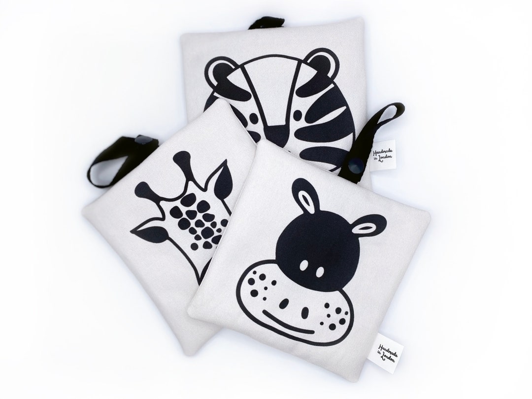 Set of 3 Baby Visual Stimulation Textile Cards in Organic Cotton, High ...
