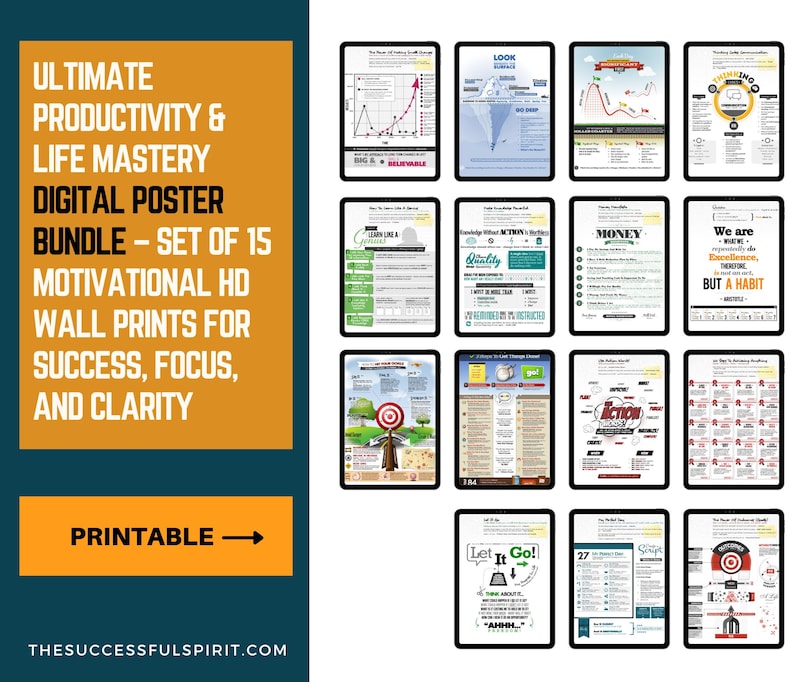 Ultimate Productivity & Life Mastery Digital Poster Bundle – Set of 15 ...