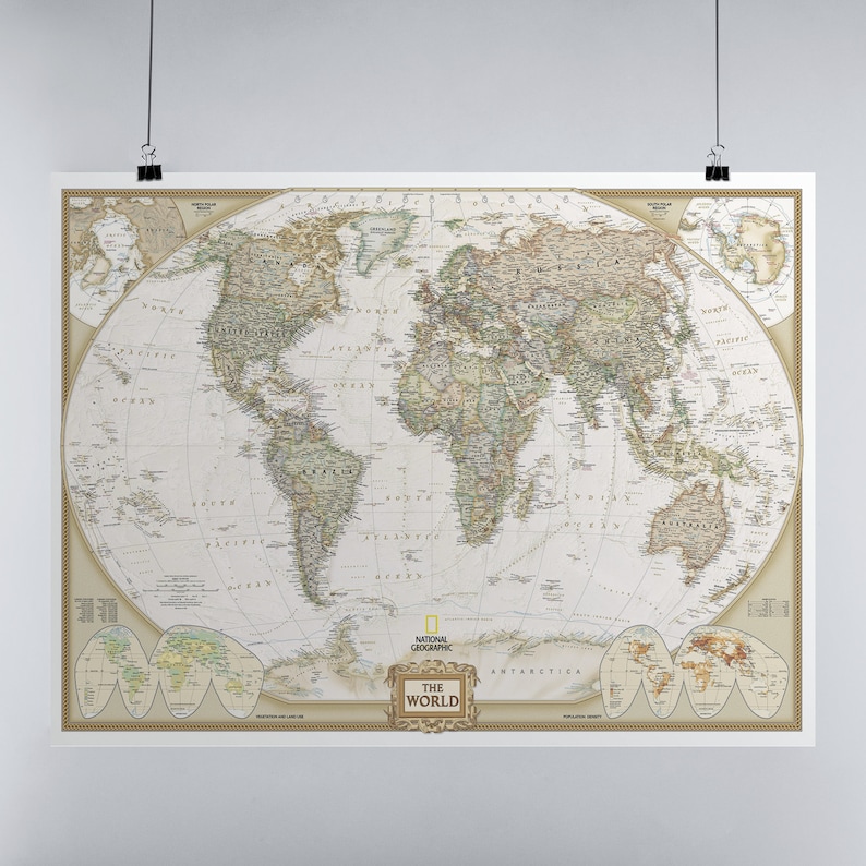 National Geographic World Map Art Print: Executive Antique Style - Etsy