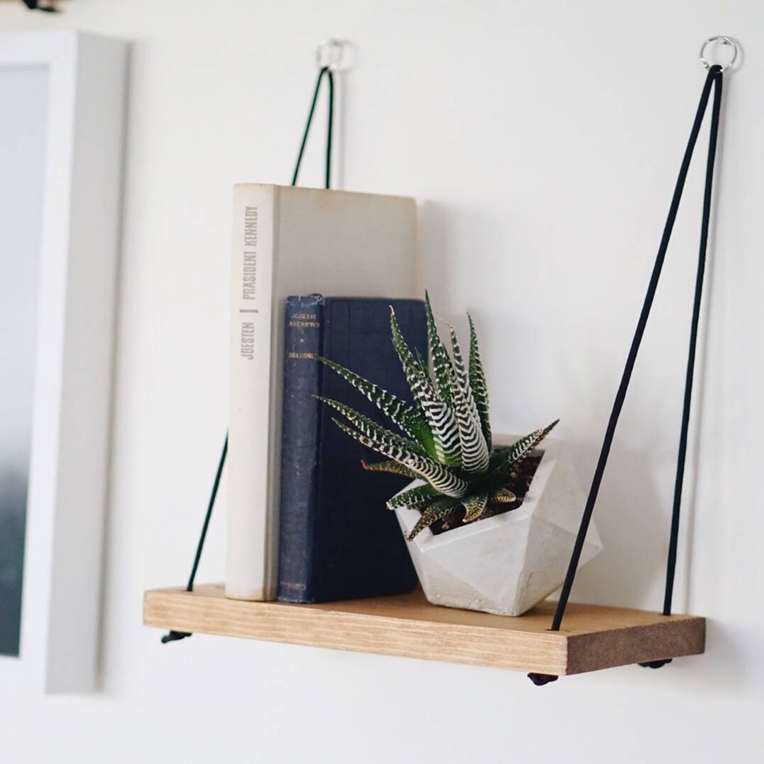 Wood Wall Hanging Shelf, Wood Floating Shelves, Hanging Swing Rope ...