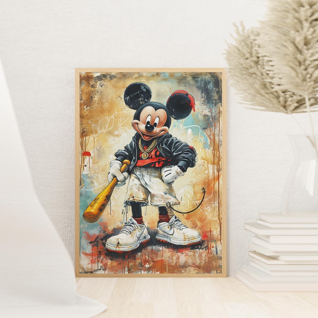 Mickey Mouse With a Baseball Bat Canvas Wall Art, Mickey Mouse Poster ...