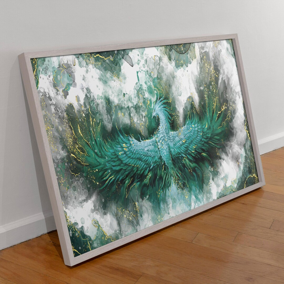 Turquoise Phoenix Art Print: Modern Bird Wall Decor - Etsy