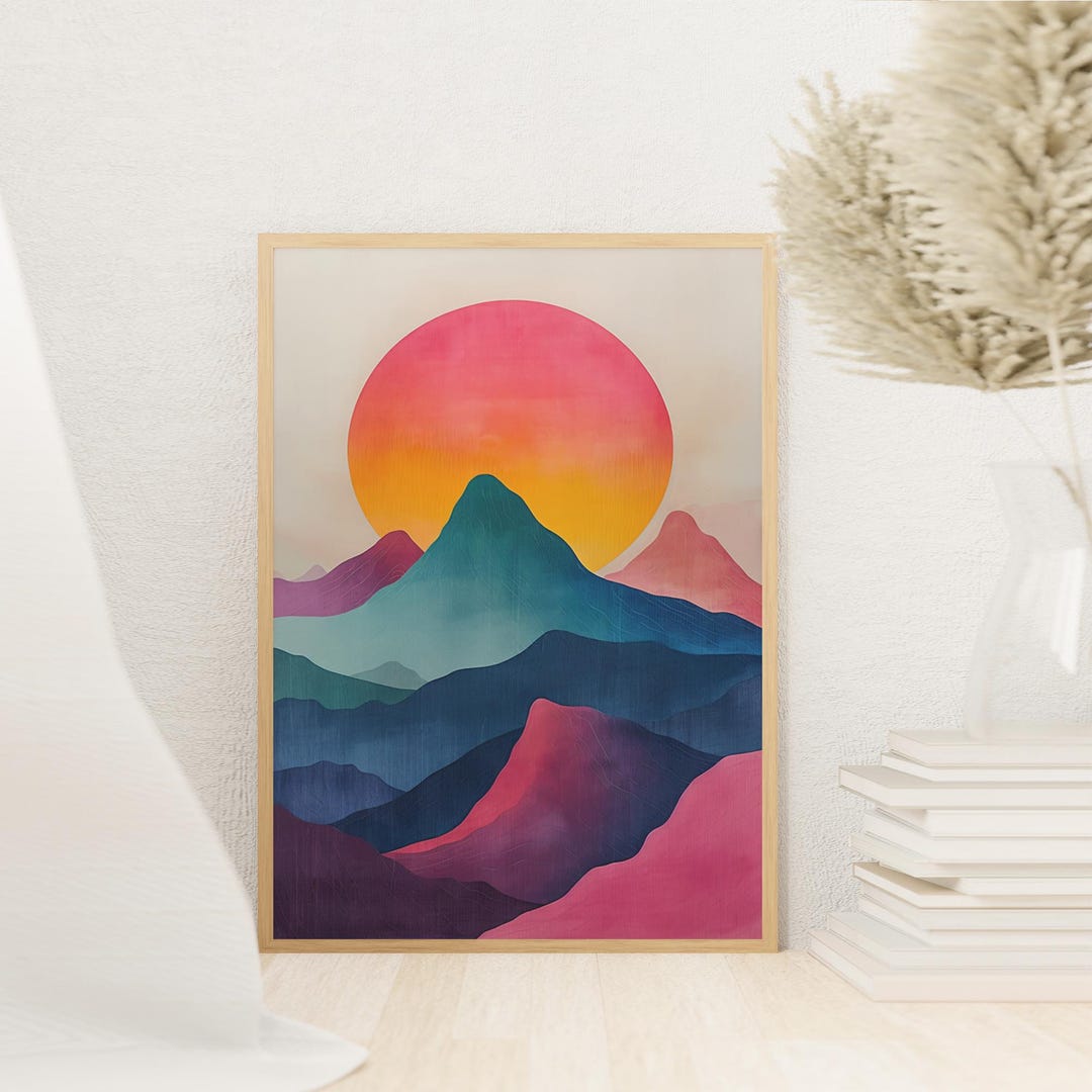 Colorful Mountain Landscape Canvas Wall Art, Modern Mountain Poster ...