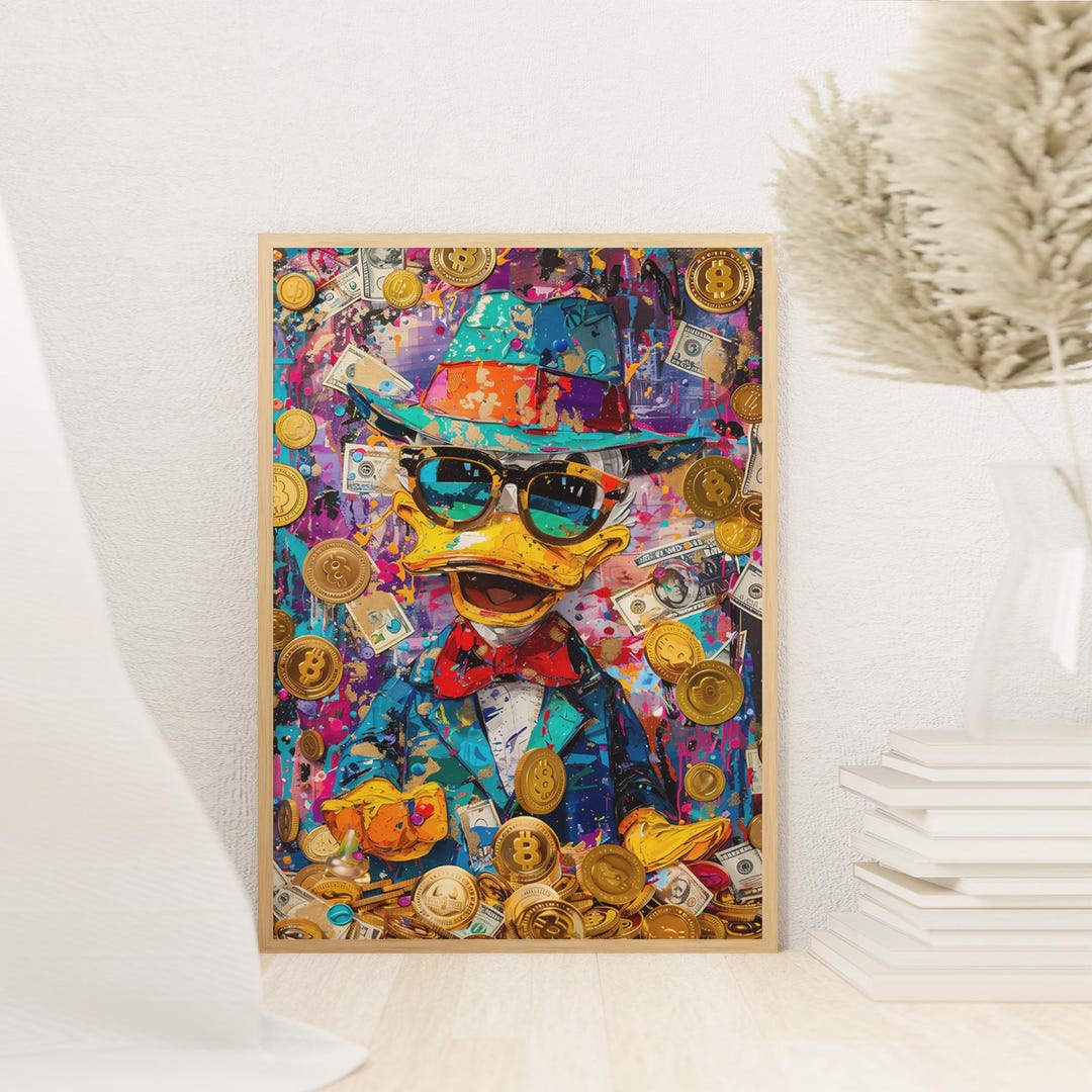 Donald Duck With Money Canvas Wall Art, Donald Duck Large Poster Print ...