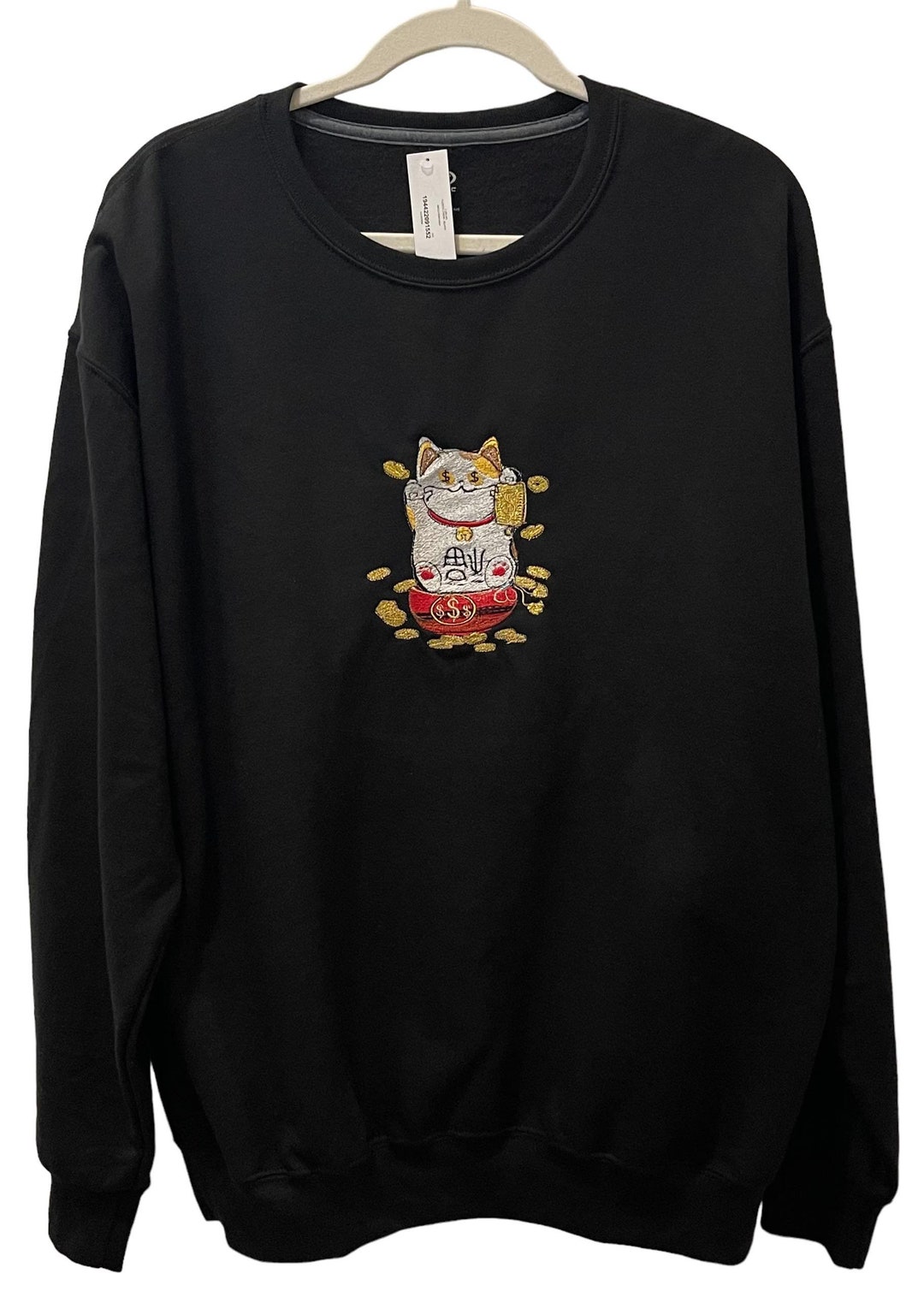 Embroidered Maneki Neko Lucky Cat Design Sweatshirt/hoodie/tshirt ...