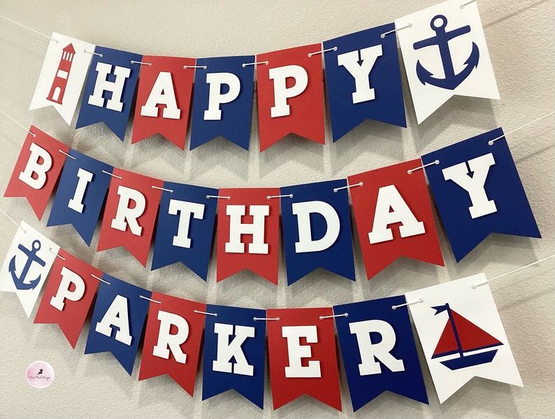 Nautical Happy Birthday Banner With Name. Happy Birthday - Etsy