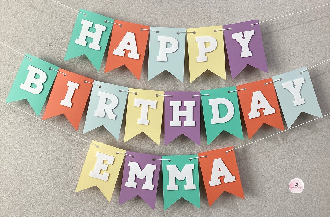 Multi-colored Happy Birthday Banner With Name. Bright Pastel Birthday ...