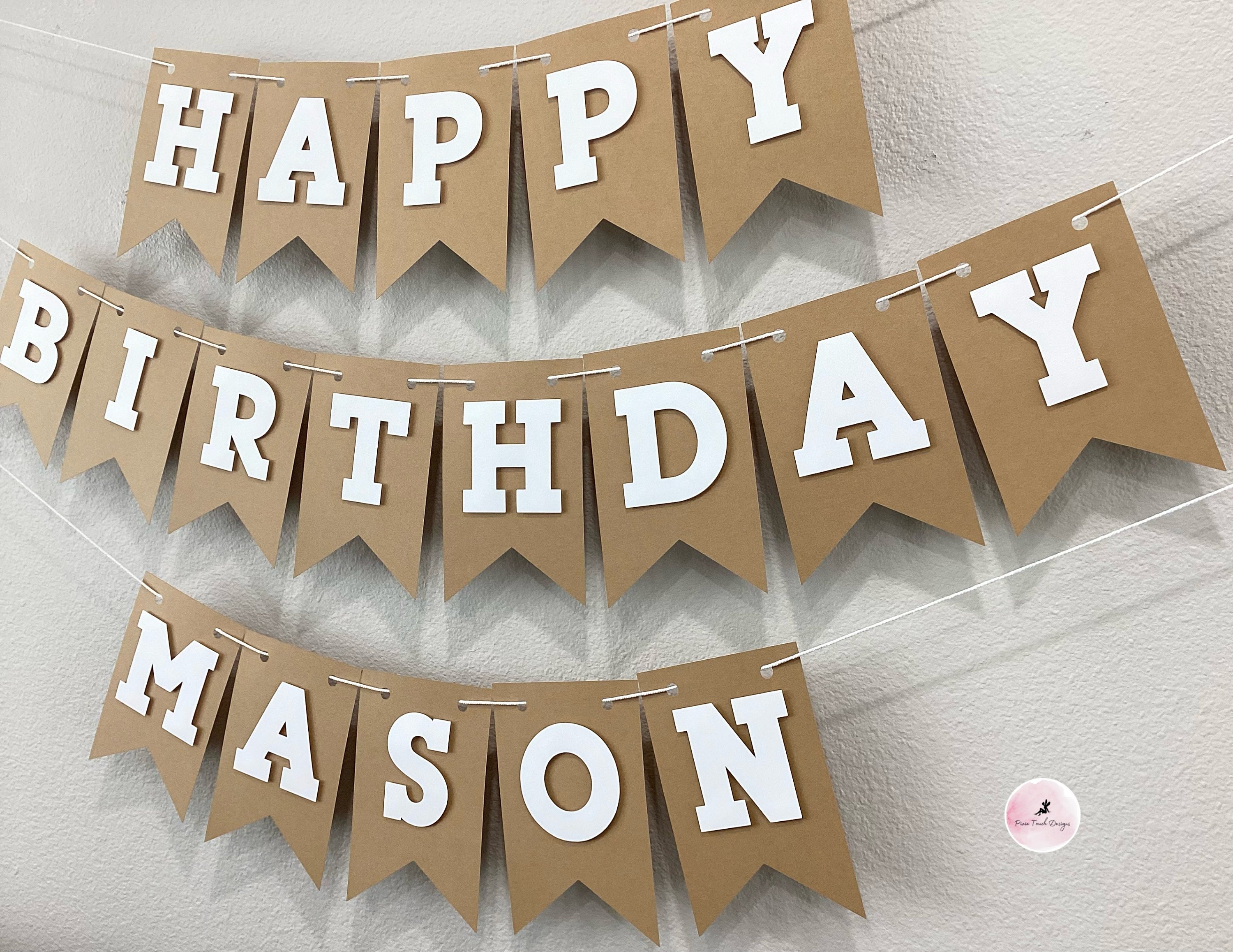 Neutral Happy Birthday Banner With Name. Boho Birthday Banner ...