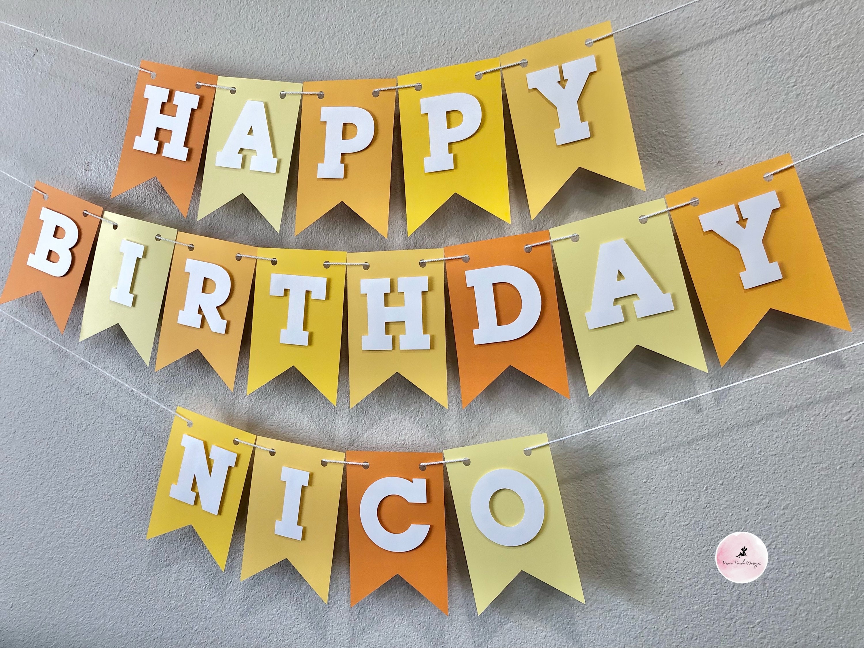Orange & Yellow Ombré Happy Birthday Banner With Name. Birthday Banner ...