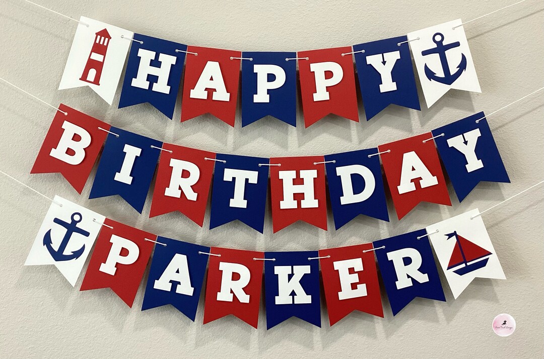 Nautical Happy Birthday Banner With Name. Happy Birthday Banner ...