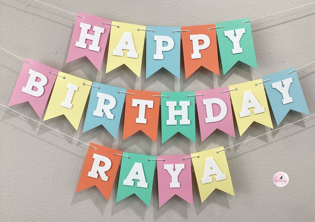 Multi-colored Happy Birthday Banner With Name. Pastel Birthday Banner ...