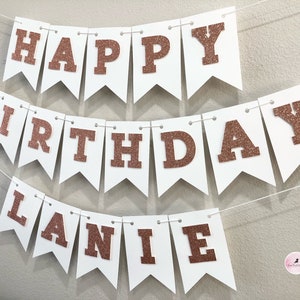 Rose Gold Glitter Birthday Banner With Name. Personalized Happy ...