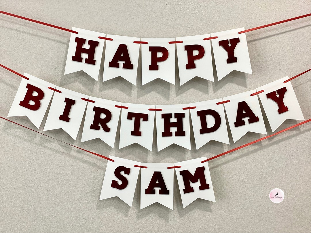 Red Happy Birthday Banner With Name. Red & White Banner. Happy Birthday ...