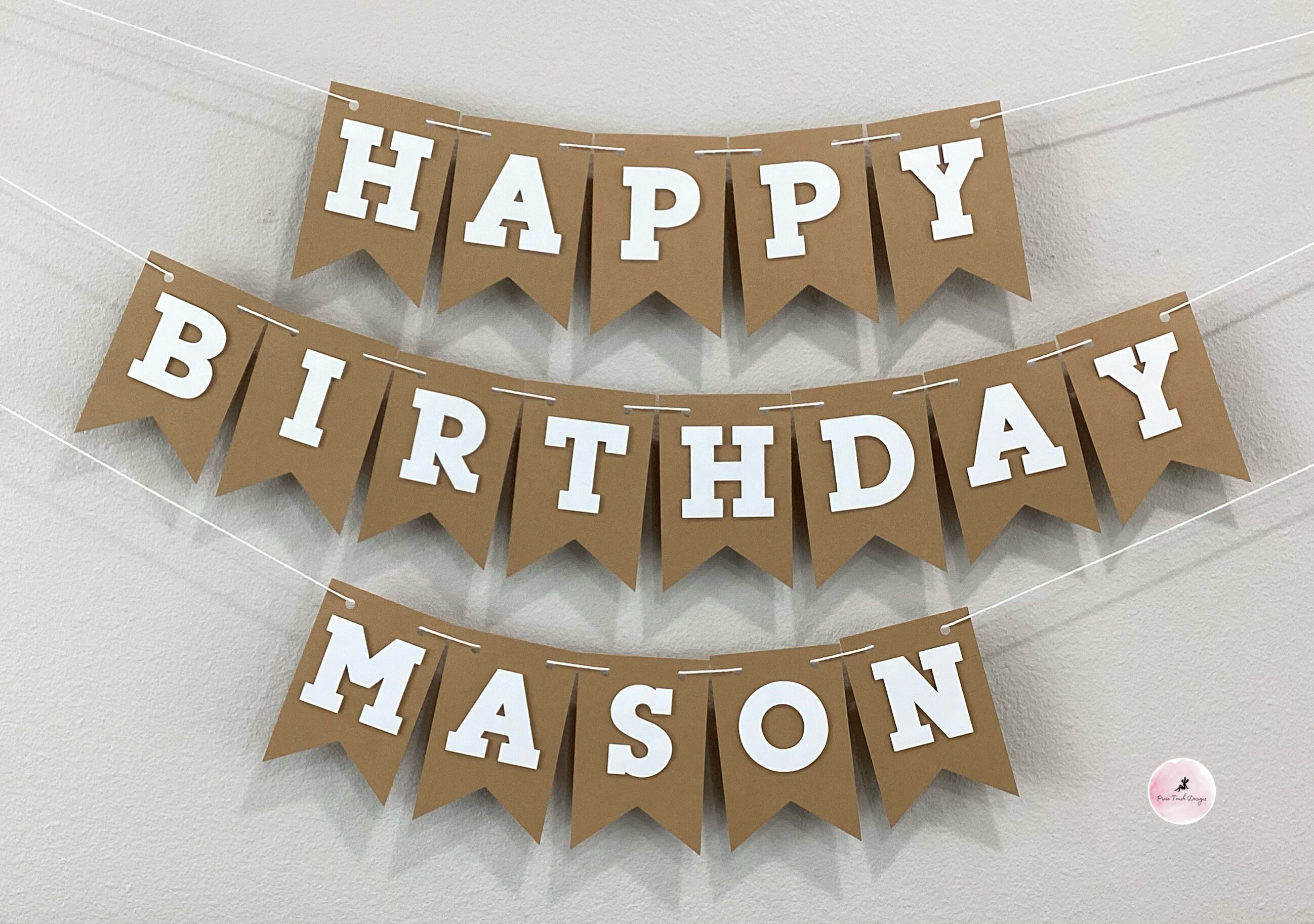 Neutral Happy Birthday Banner With Name. Boho Birthday Banner. - Etsy