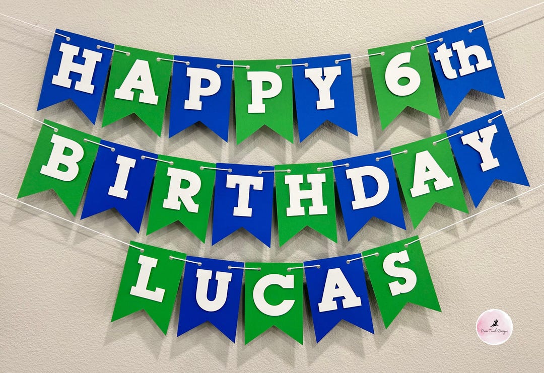 Green Blue Happy Birthday Banner With Name. Happy Birthday Banner ...