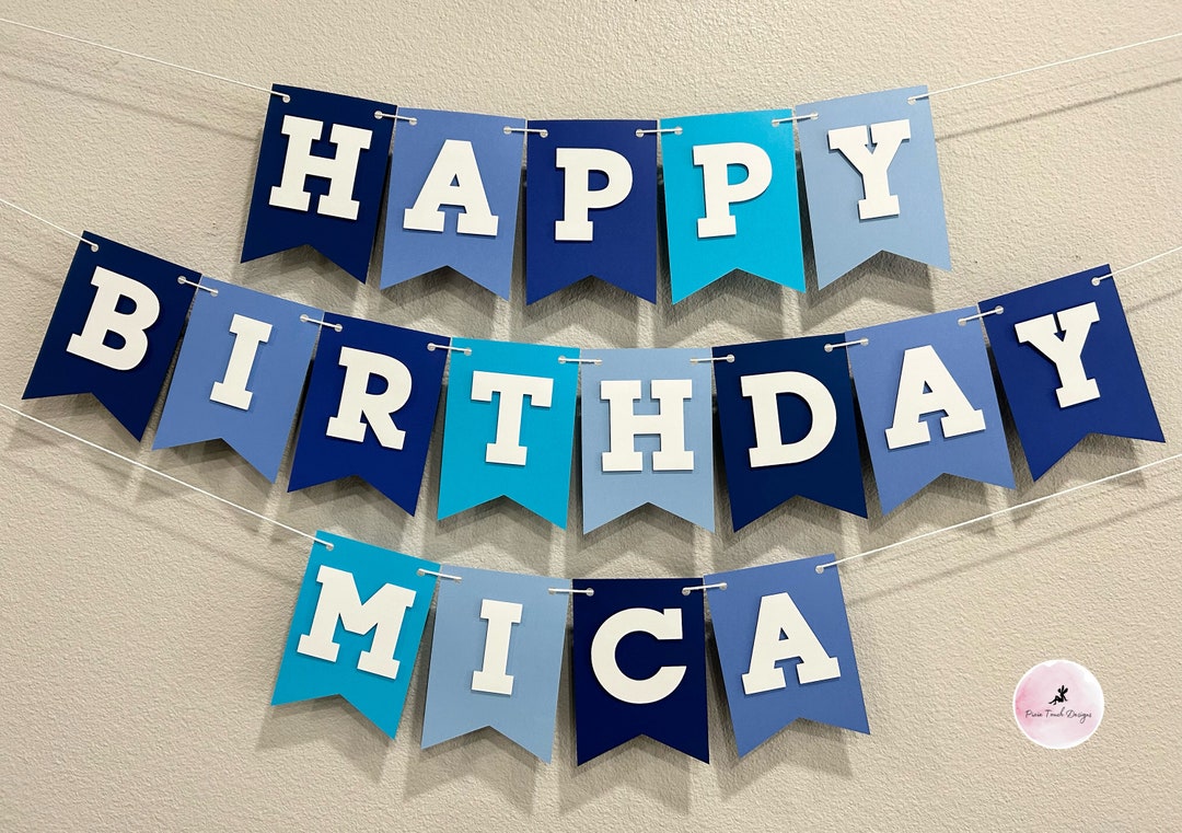 Blue Ombré Happy Birthday Banner With Name. Blue Hues Birthday Banner ...
