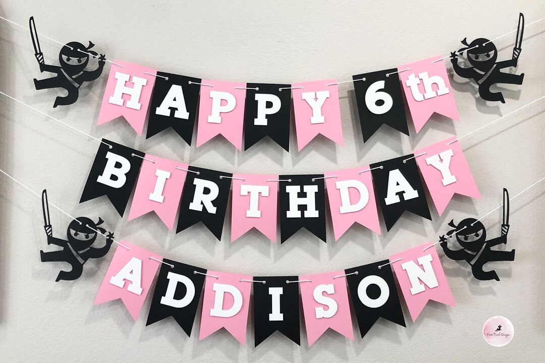 Pink Ninja Birthday Banner With Name. Personalized Birthday Banner ...