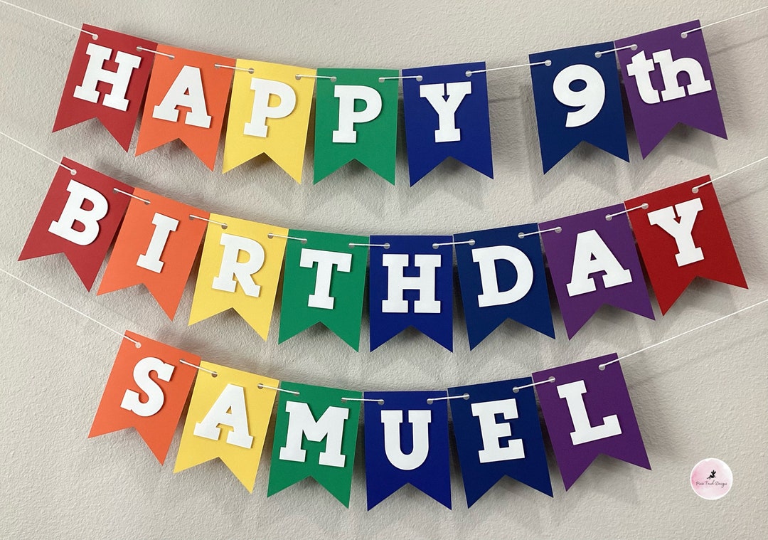 Rainbow Colored Birthday Banner With Name. Multi-colored Birthday ...