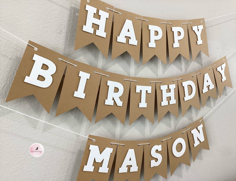 Neutral Happy Birthday Banner With Name. Boho Birthday Banner ...