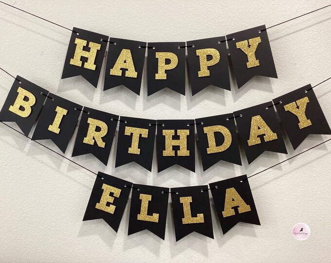Glitter Birthday Banner With Name. Personalized Happy Birthday Banner ...