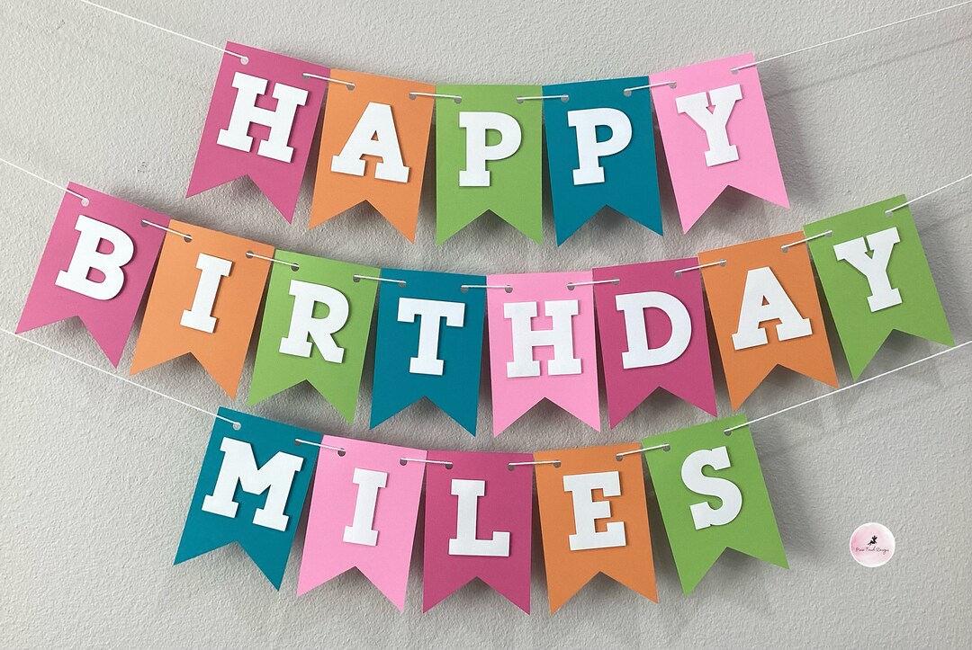 Multi-colored Happy Birthday Banner With Name. Bright/bold Birthday ...