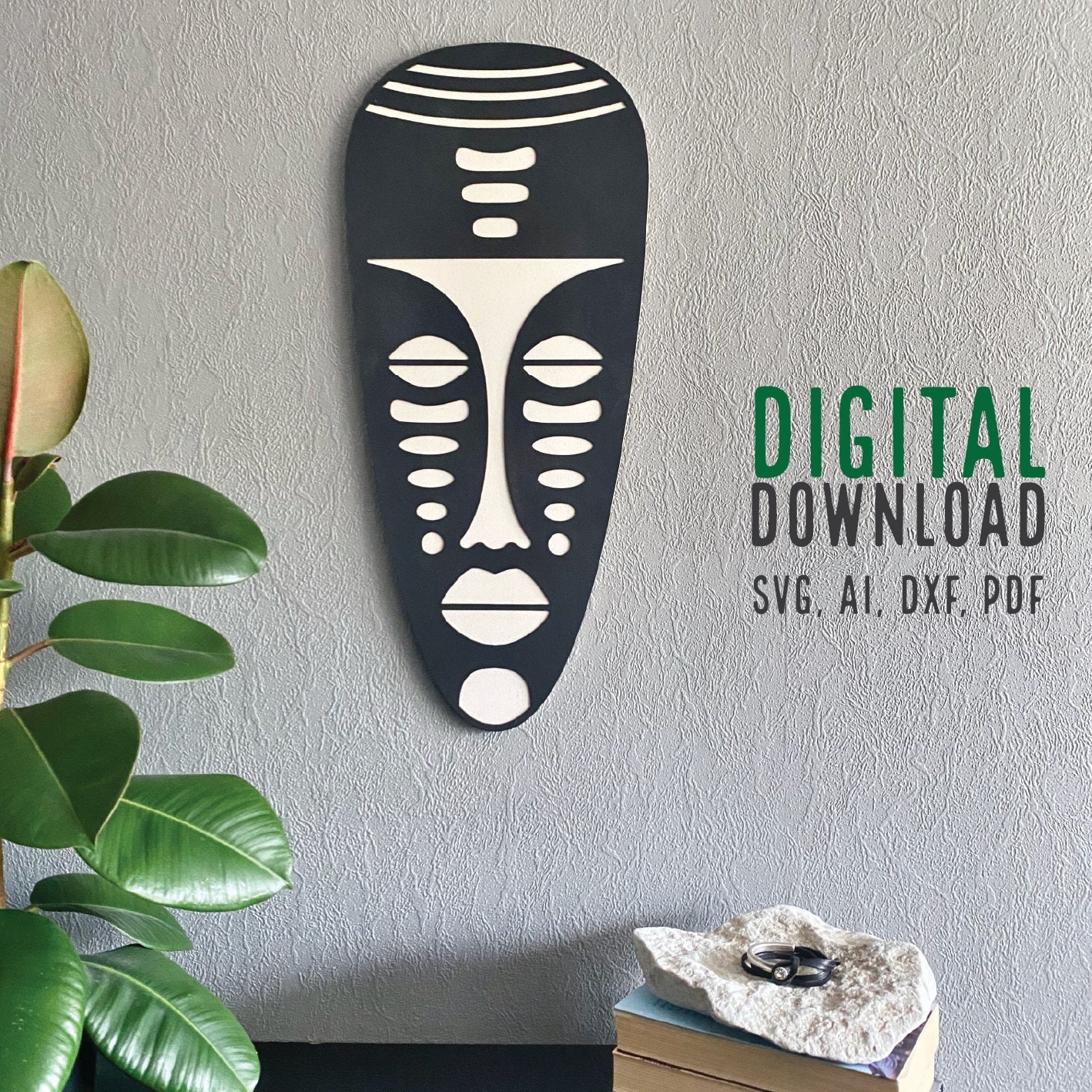 African Tribal Mask Wall Art Digital Download Vector File. LASER CUT ...