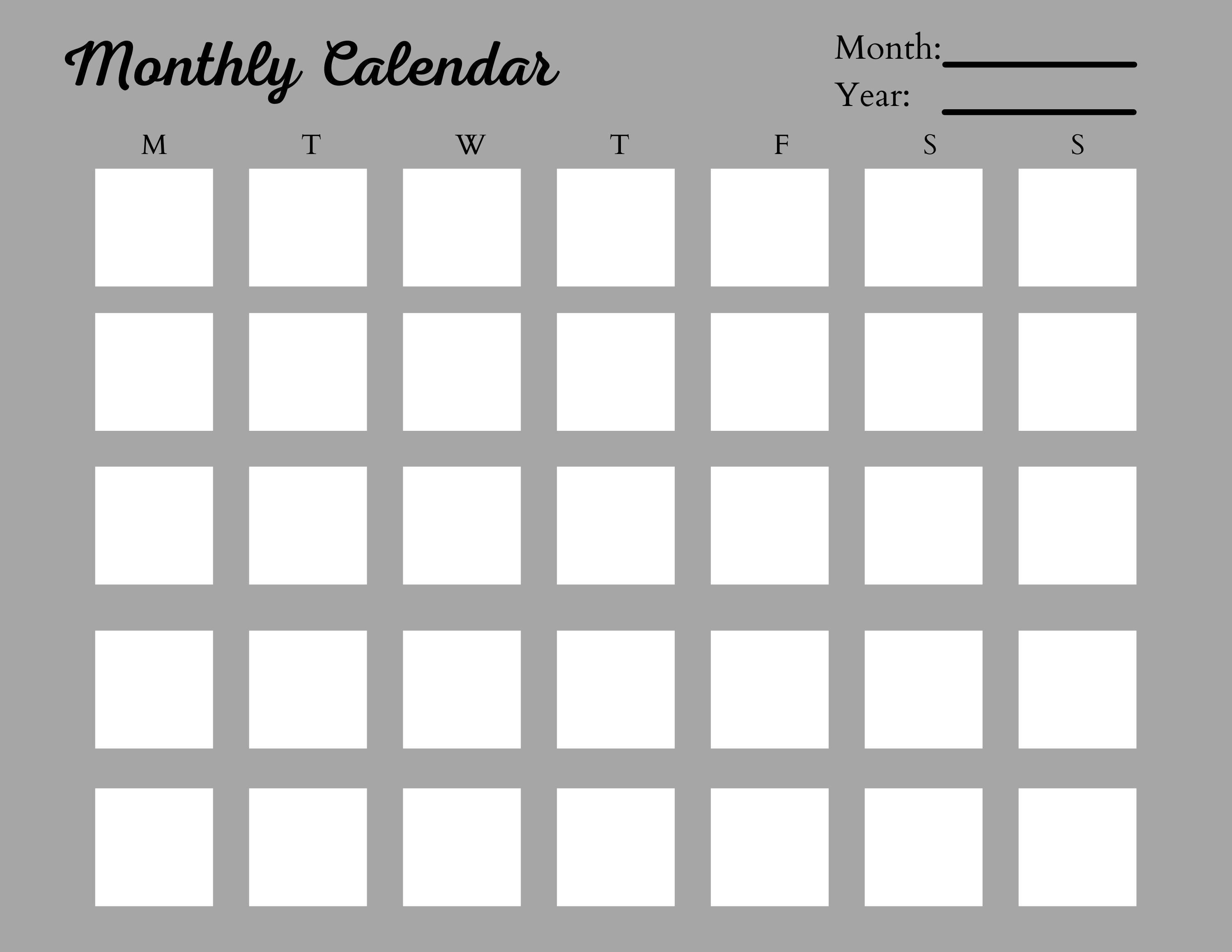 Horizontal Monthly Calendar Bundle, Printable Monthly Calendar, Digital ...