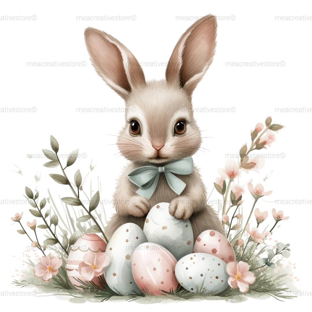 Pink Easter Clipart Bundle, 20 Easter PNG Digital Download, Bunny Eggs ...