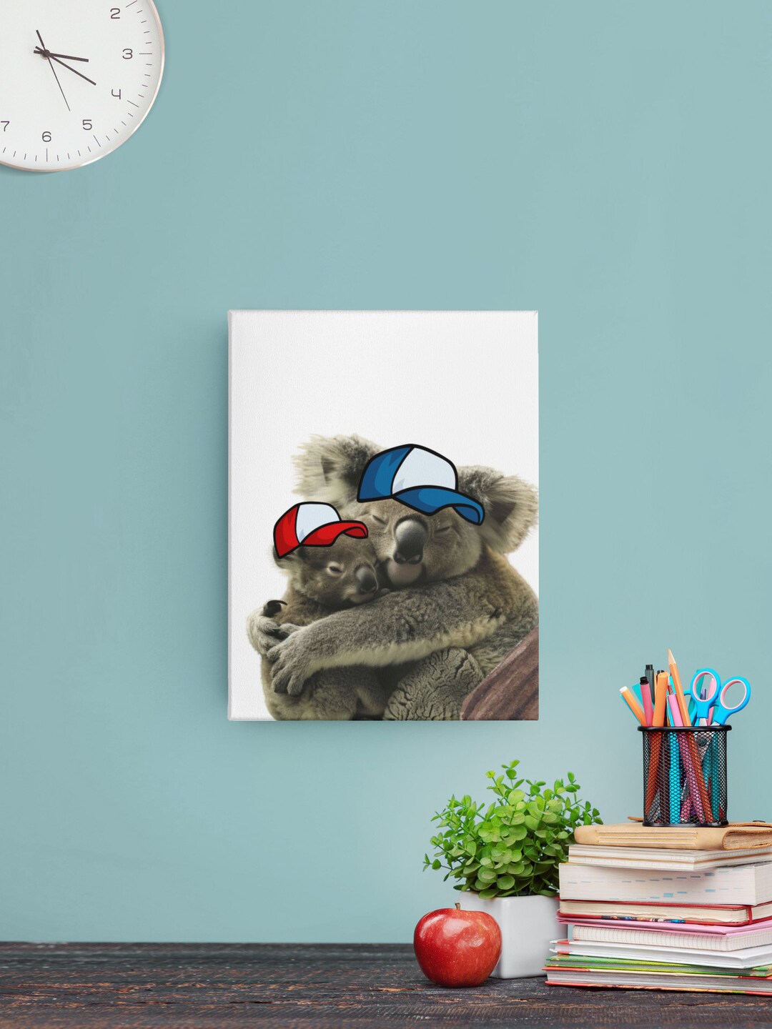Digital Cute Koalas Portrait, Animal Art, Koalas With Hat, Printable ...