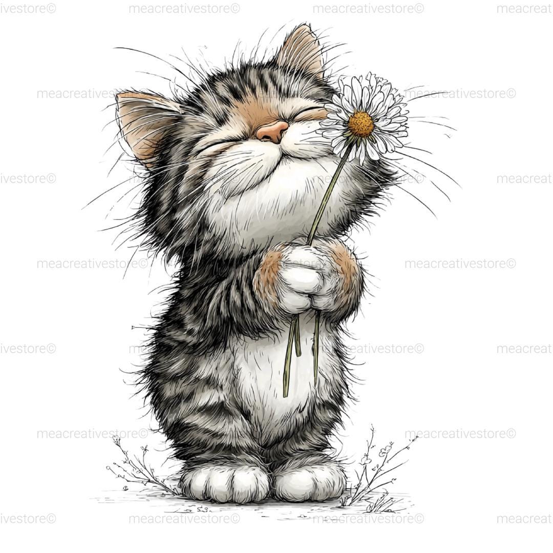60 Whimsical Spring Cat Clipart Bundle, Cute Floral Cats PNG, Pastel ...