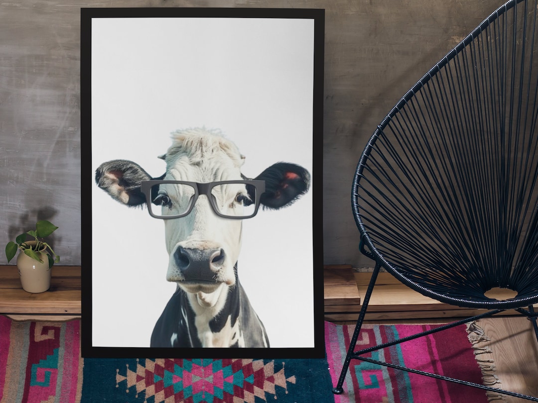 Digital Cow Portrait, Animal Print, Animal Art, Printable Wall Art ...