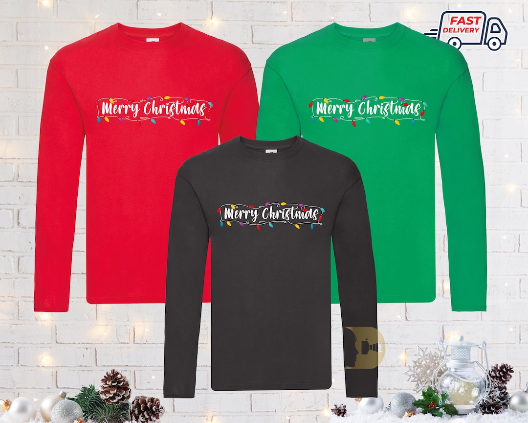 Merry Christmas Lights Long Sleeve T-shirt: Matching Family Outfit - Etsy