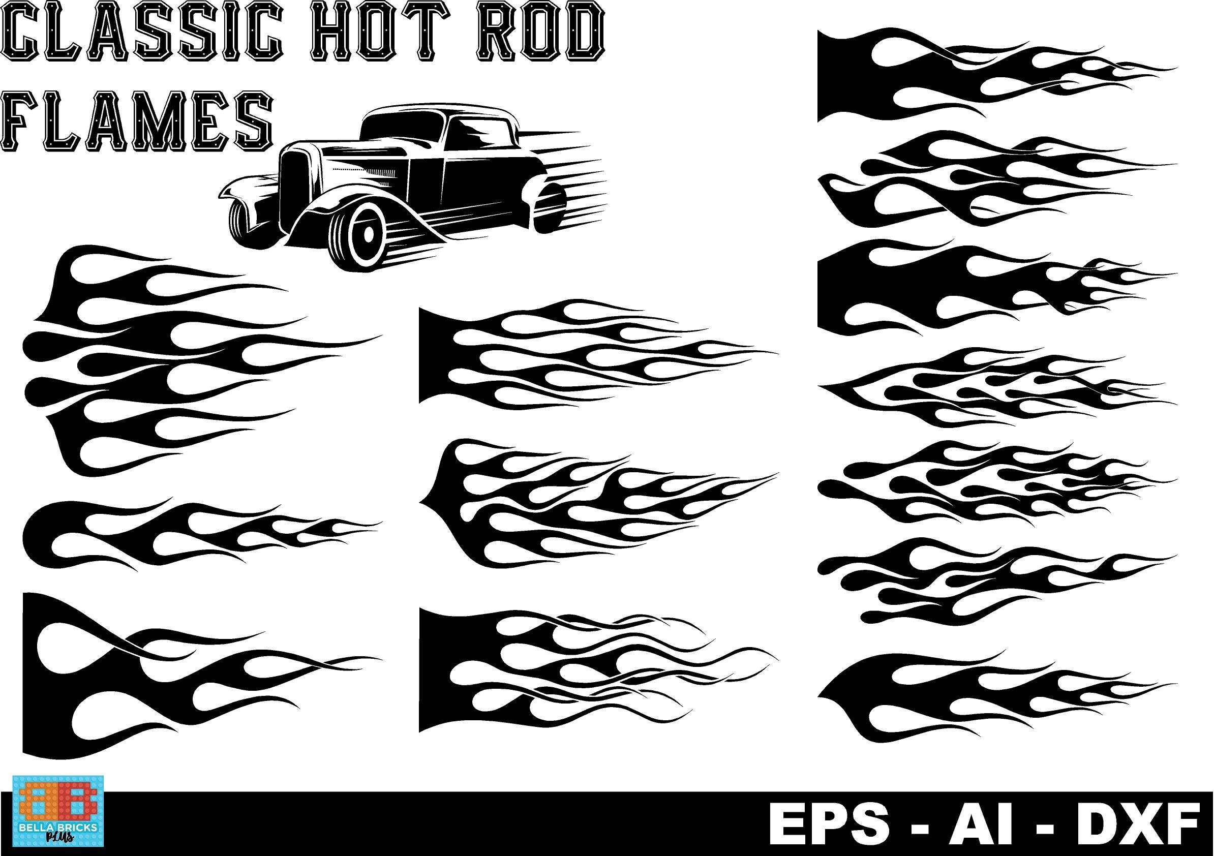 Classic Hot Rod Flames EPS AI DXF Cricut Silhouette | Etsy