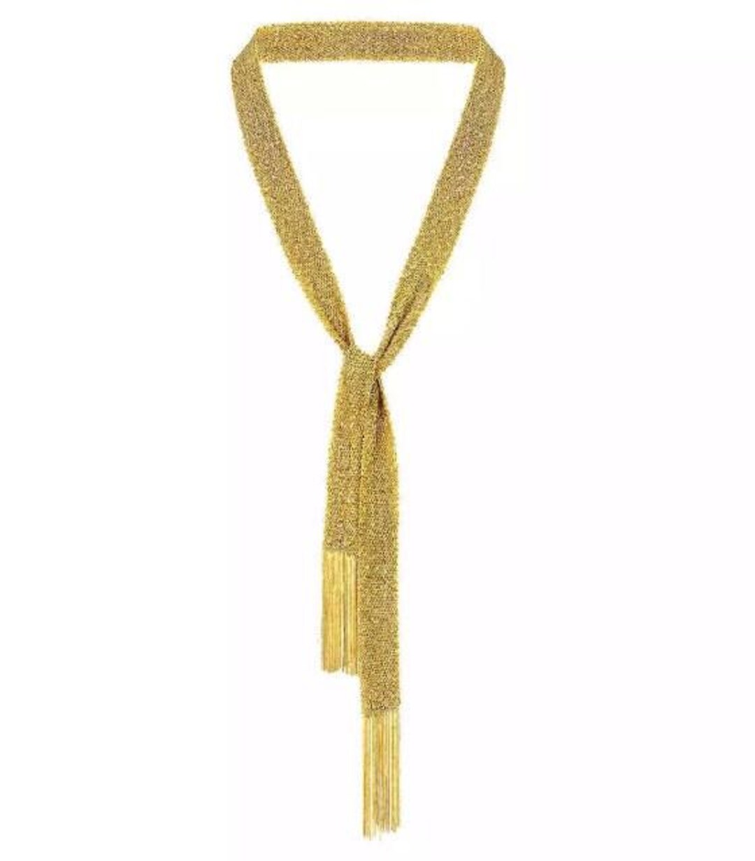 18k Gold Mesh Scarf Necklace Wraparound Tassels Open Necklace High ...