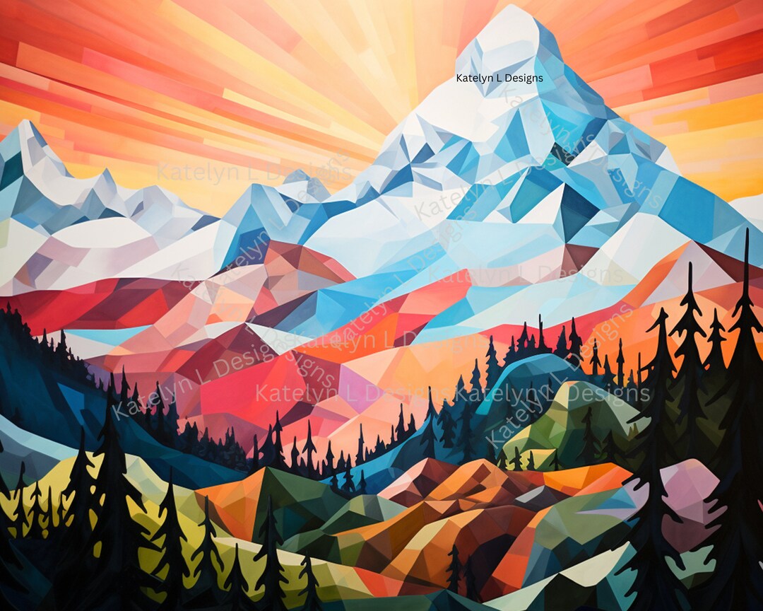 Cubism Abstract Mountain Nature National Park Digital Art - Etsy