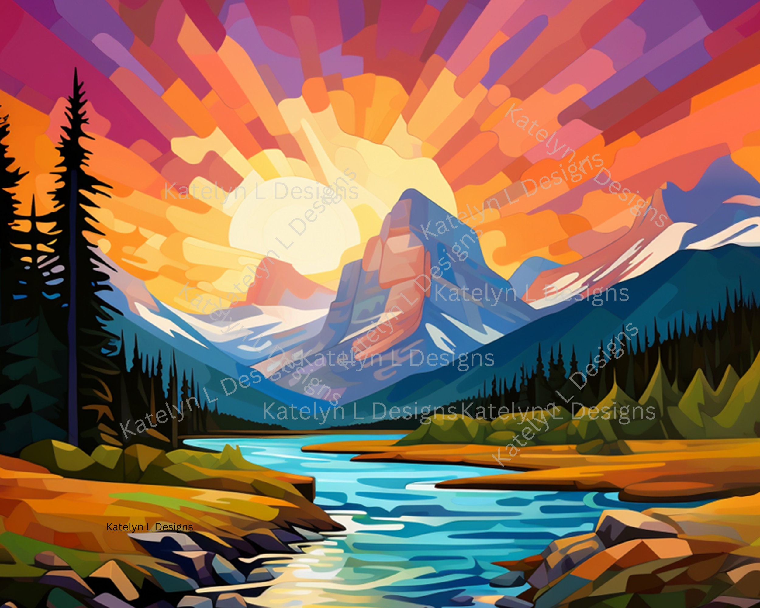 Cubism Glacier National Park Art Digital File - Etsy