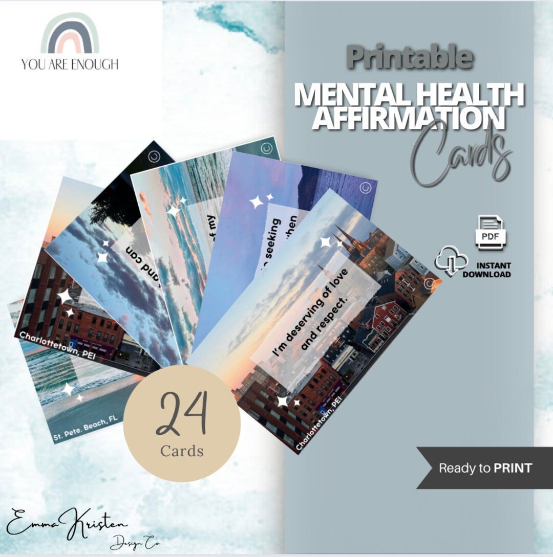 24 Inspiring Mental Health PRINTABLE Affirmation Cards for Self-care ...