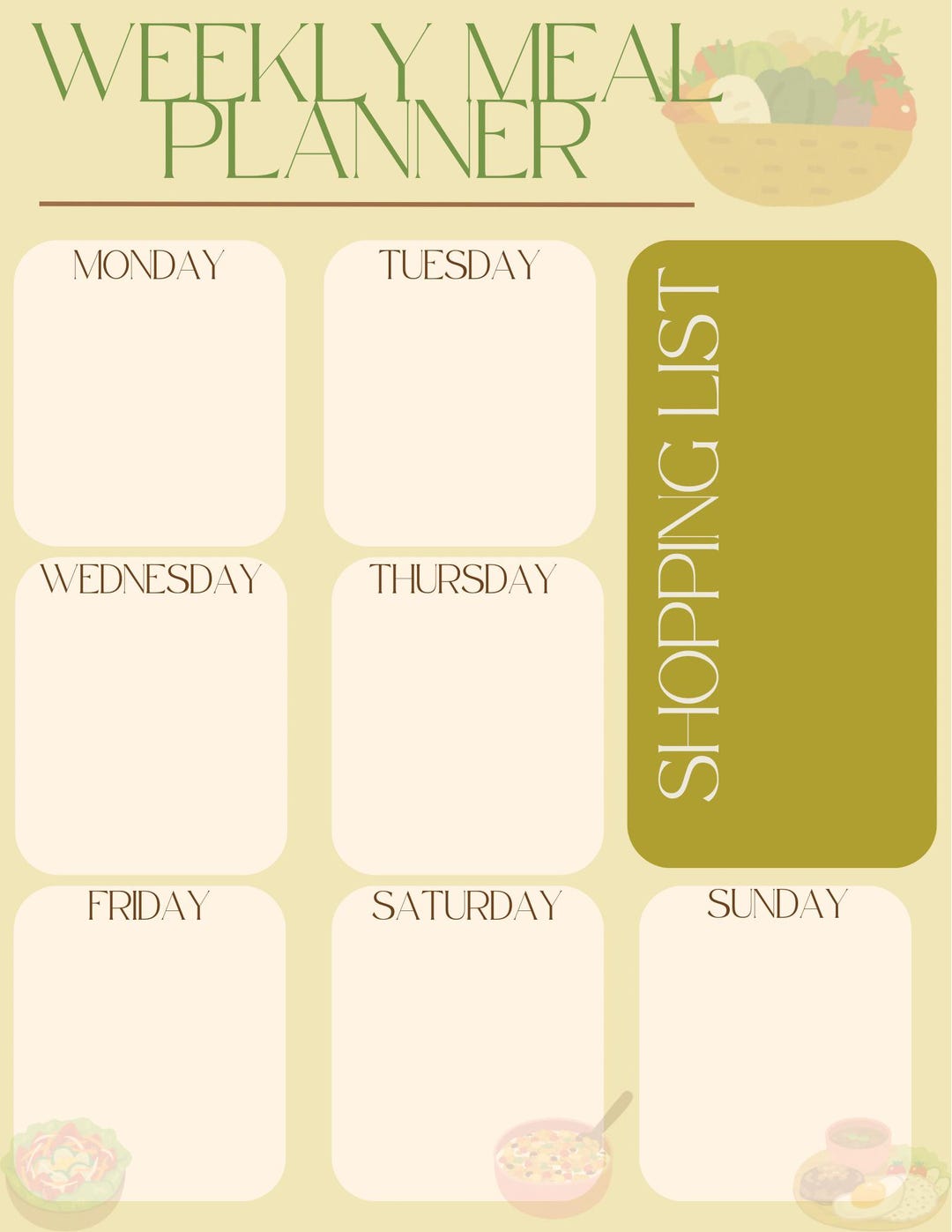 PRINTABLE - the Homeschool Year - Weekly Meal Planner - Etsy
