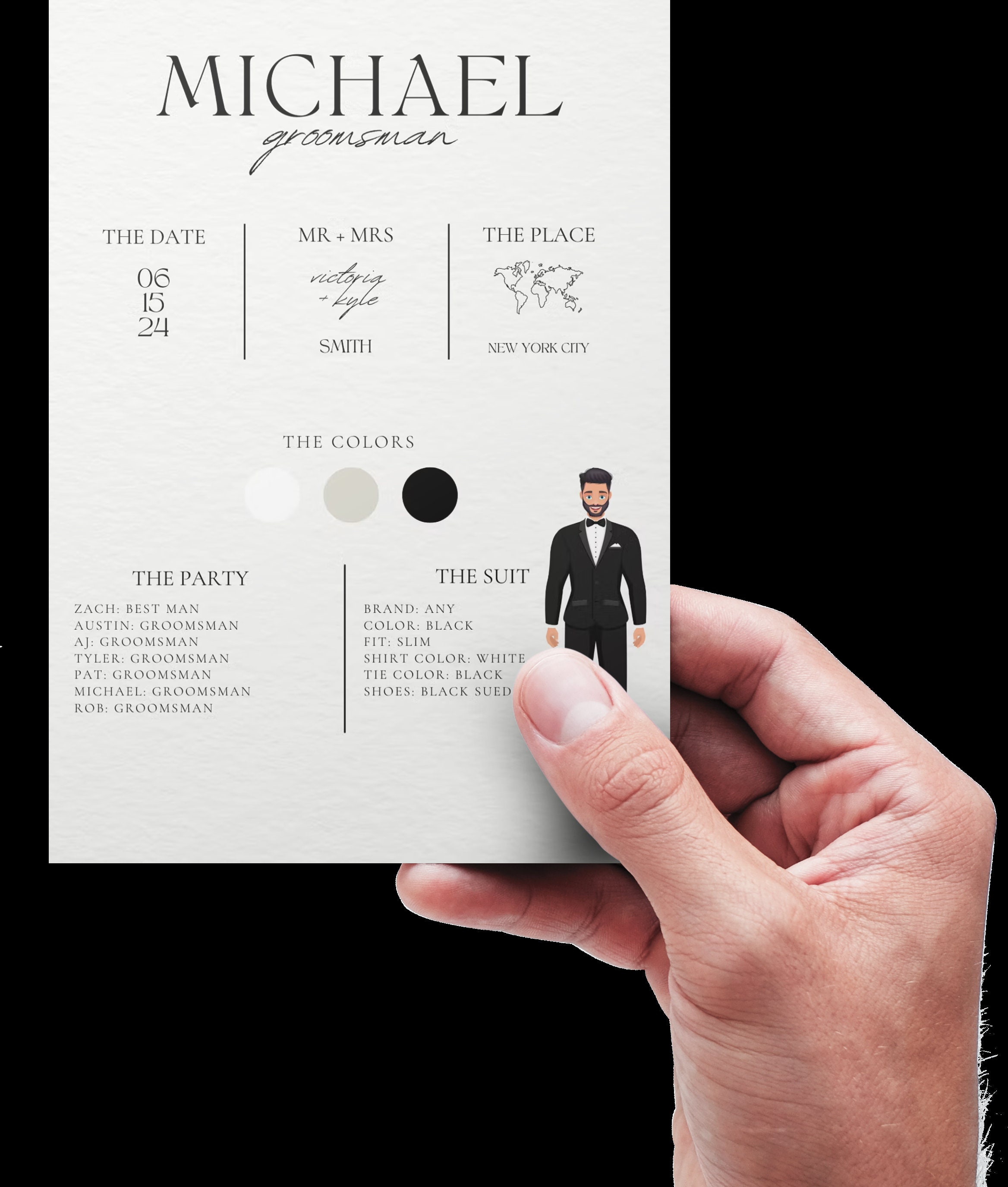 Modern Groomsmen Info Card Template - Etsy